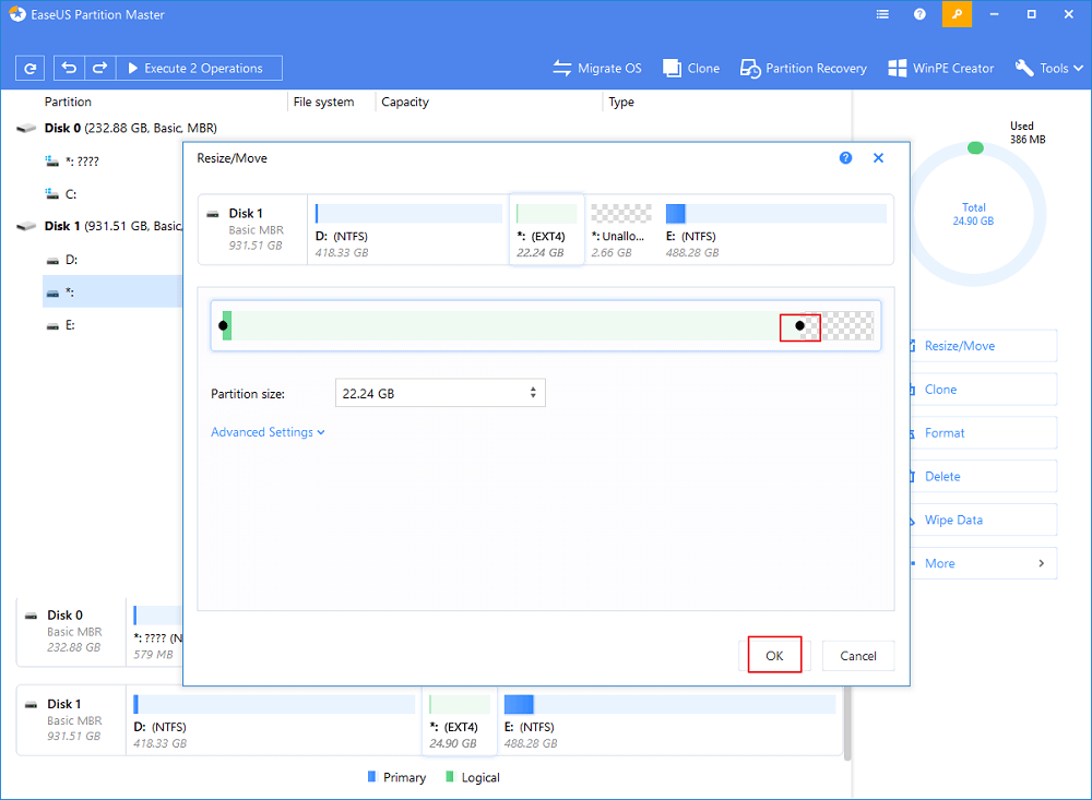 2021 업데이트 윈도우 10에서 Ext4 파티션 크기 조정 방법 Easeus